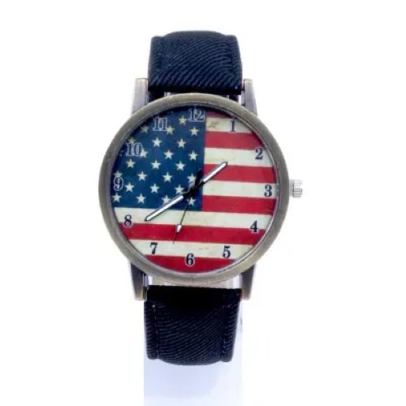 Accessories | American Flag Watch W Black Wrist Strap Faux Leather ...